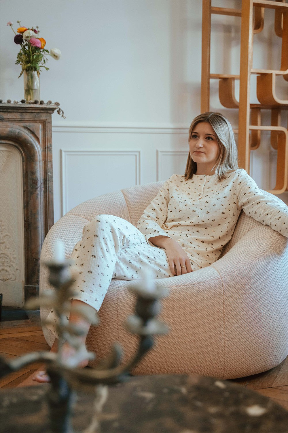 Orphee women's Pyjamas made of organic cotton with blue flowers ...